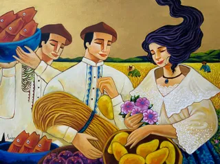 Neptalie Aunzo - Masaganang Huli at Ani ng Pamilya - drybrush Gallery - Philippine Art