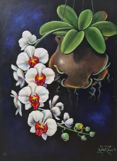 Macario "Jun" Roco - White Orchids - drybrush Gallery - Philippine Art